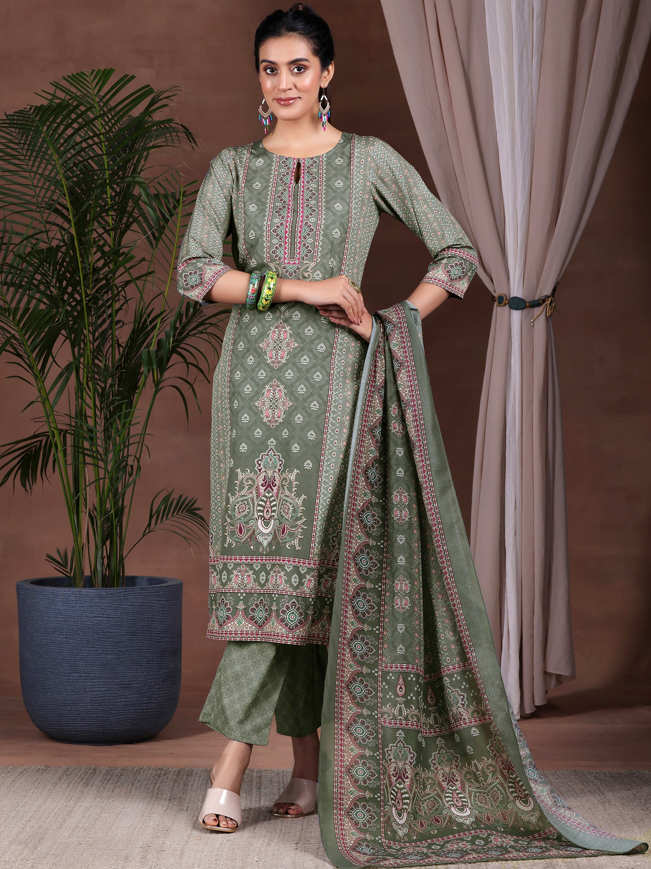 Buy Grey Printed Poly Crepe Straight Suit With Dupatta Online at $38.00 ...