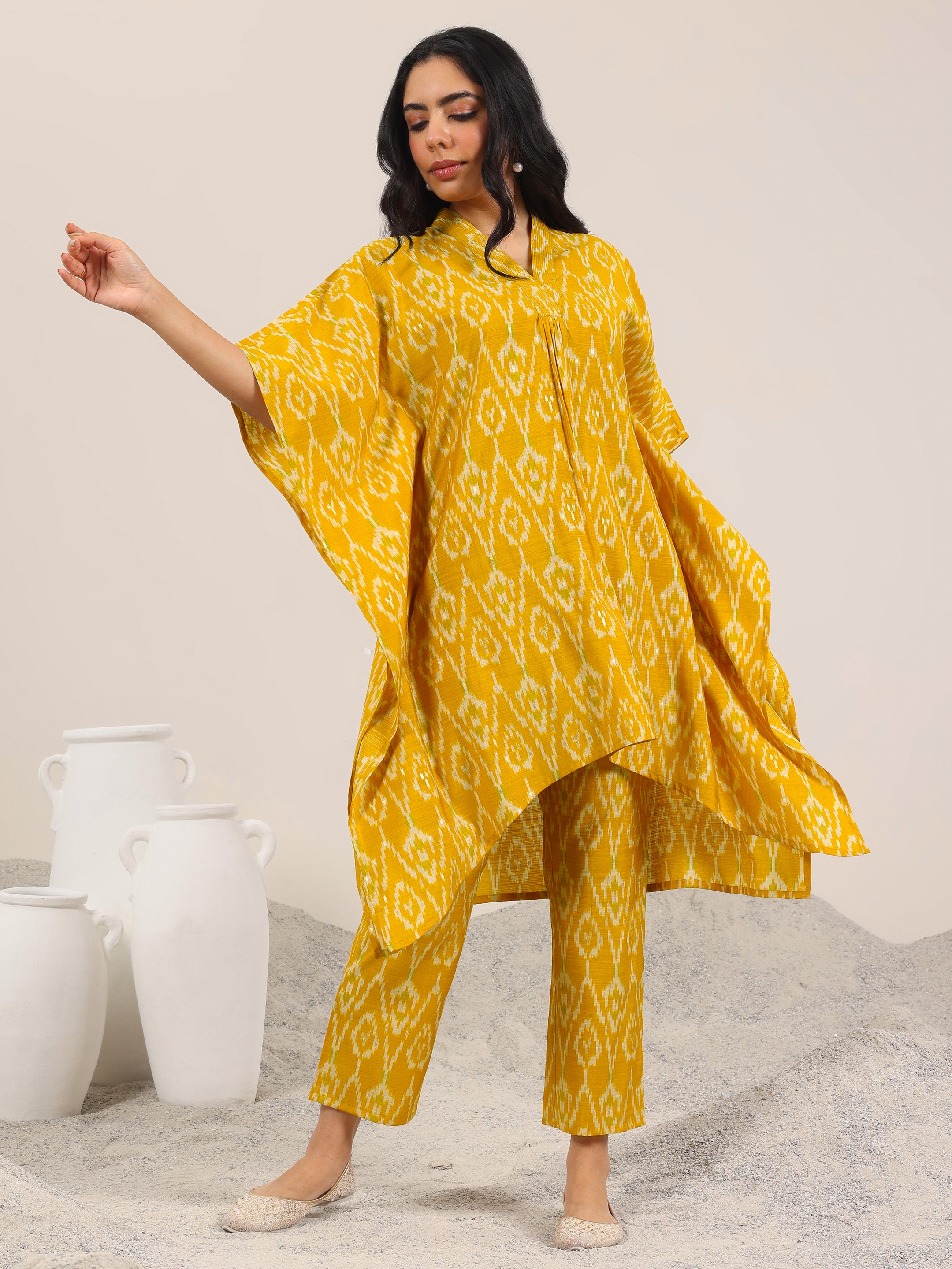 Buy Mustard Printed Silk Blend Co-Ord Sets Online at $31.00 | Libas
