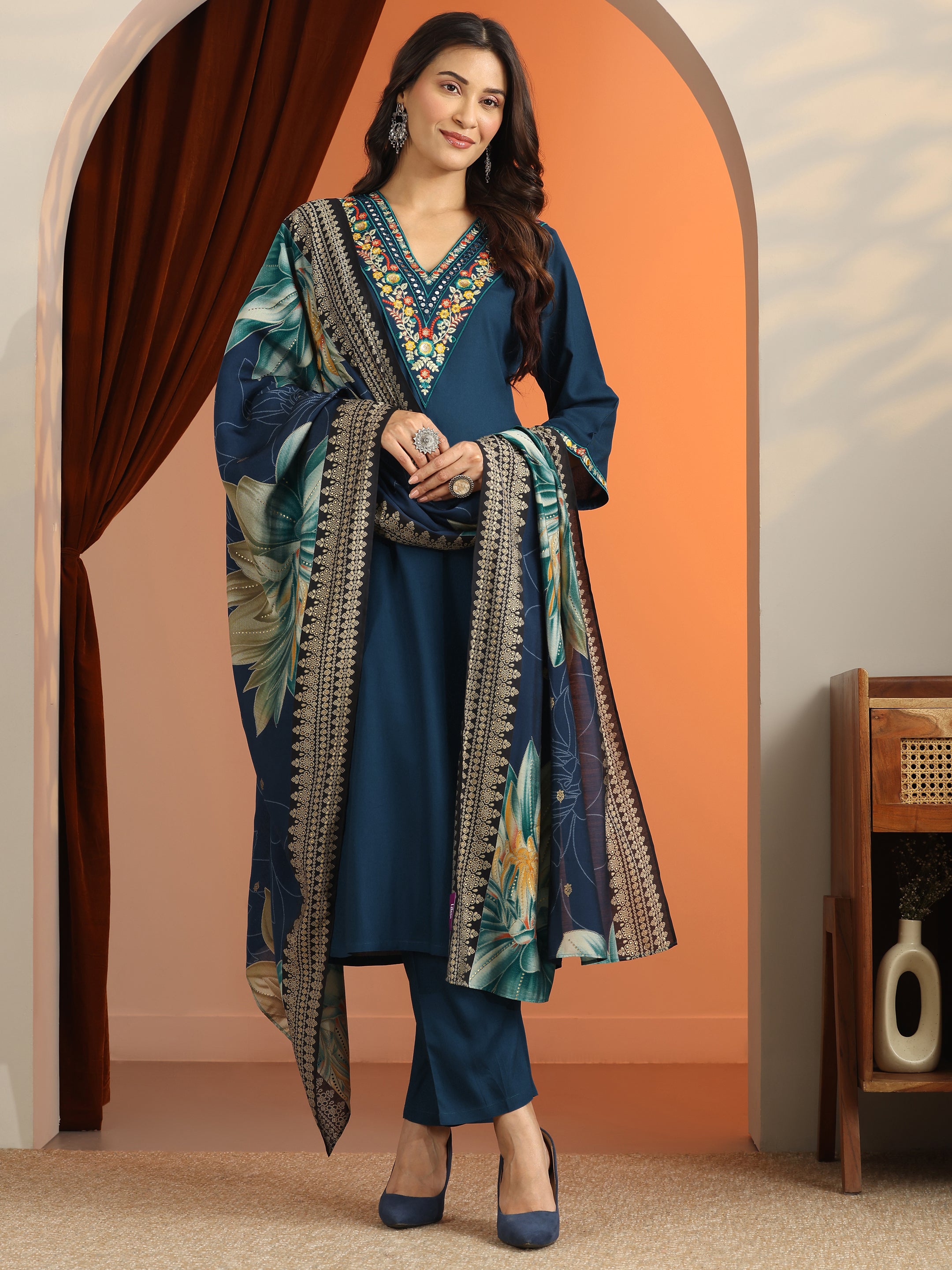 Buy Blue Embroidered Rayon Straight Suit Set With Dupatta Online at $31 ...
