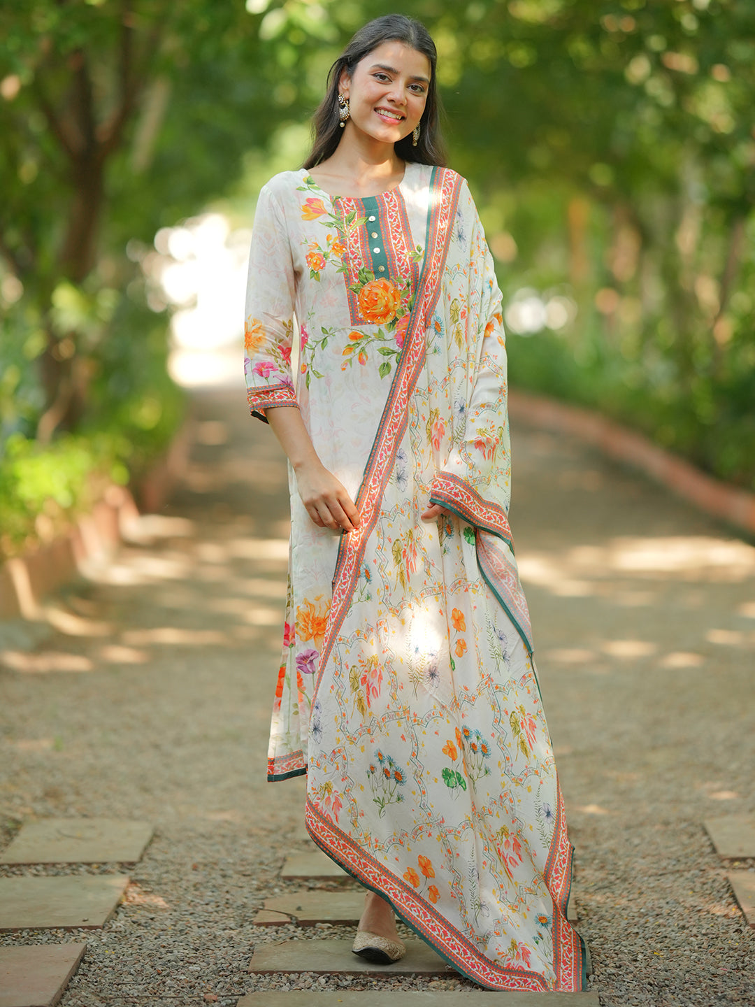 Buy Off White Printed Muslin Straight Suit With Dupatta Online at $89. ...