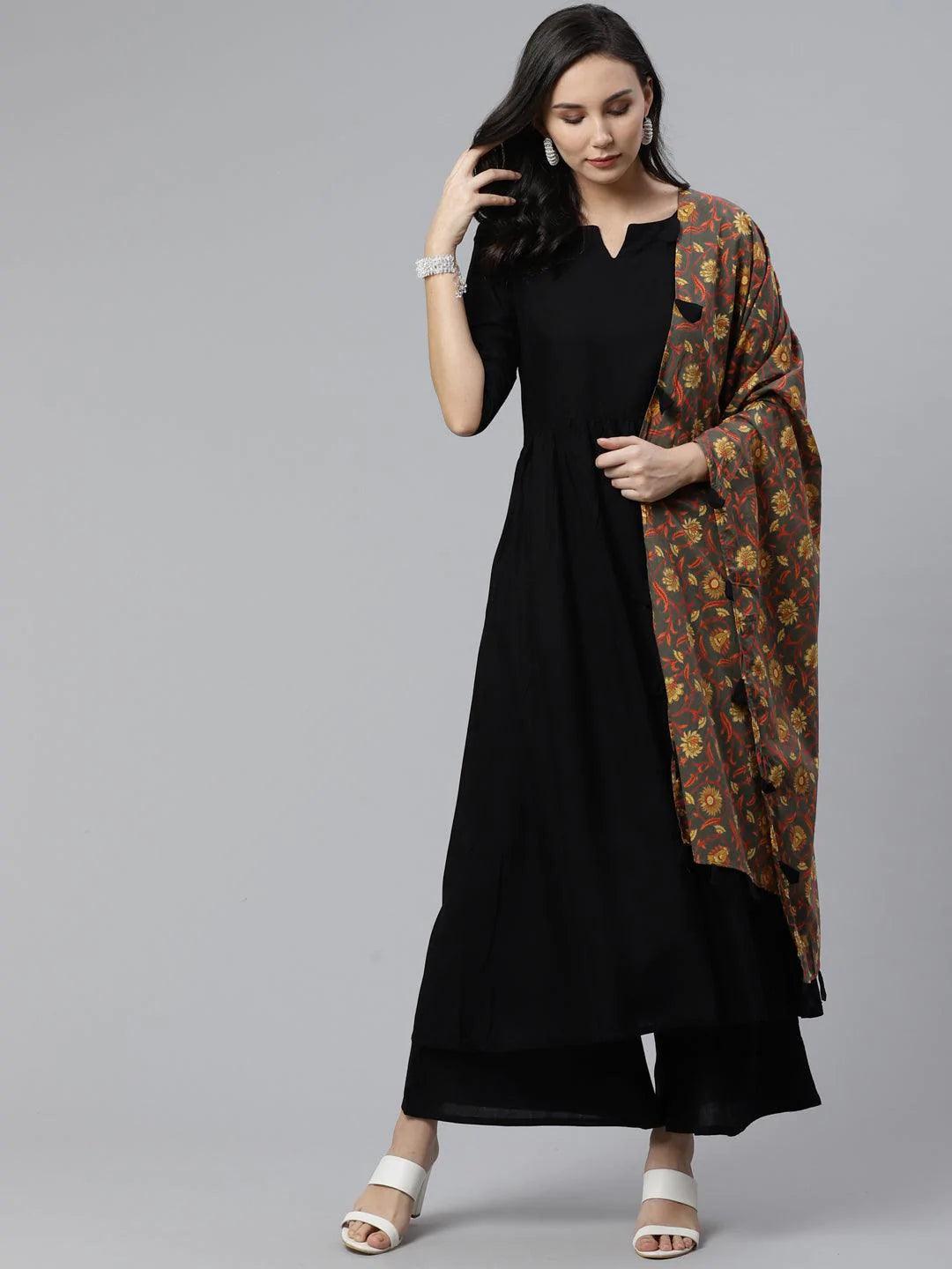 Buy Black Solid Rayon Suit Set Online | ShopLibas