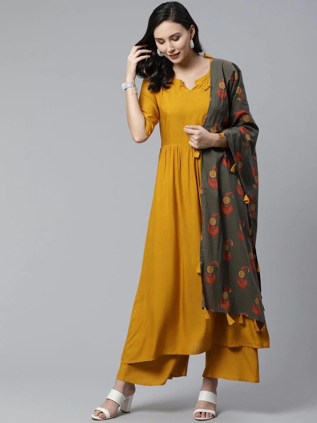 Buy Yellow Solid Rayon Suit Set Online at Rs.27 | Libas