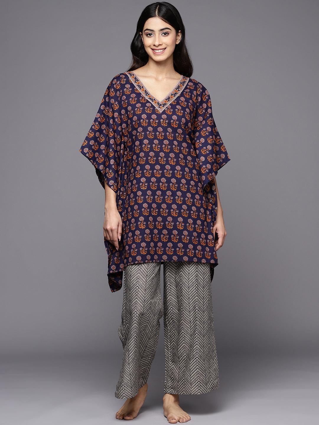 Buy Navy Blue Printed Cotton Night Suit Online at $24.00 USD | ShopLibas